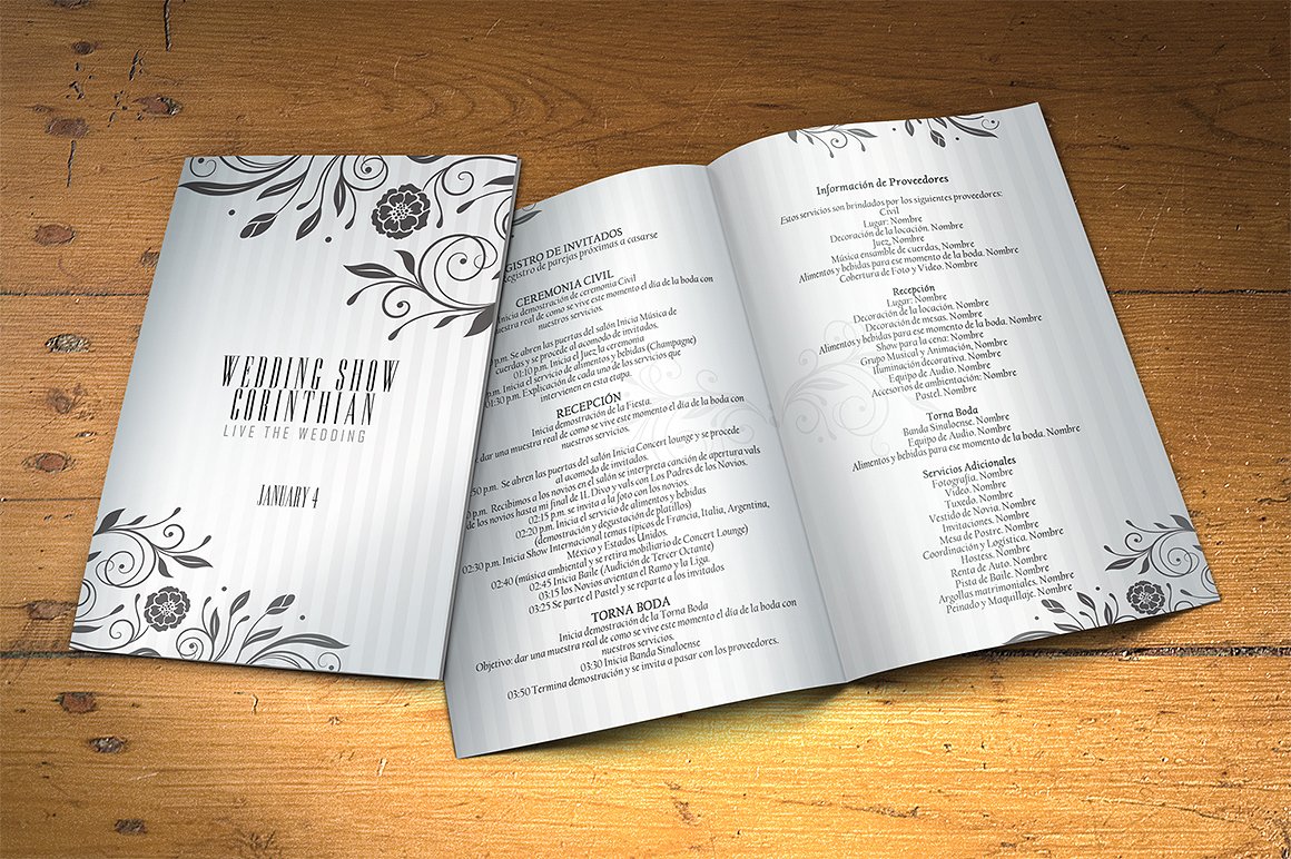 Wedding Program Template PSD 2 Sided Graphicfy