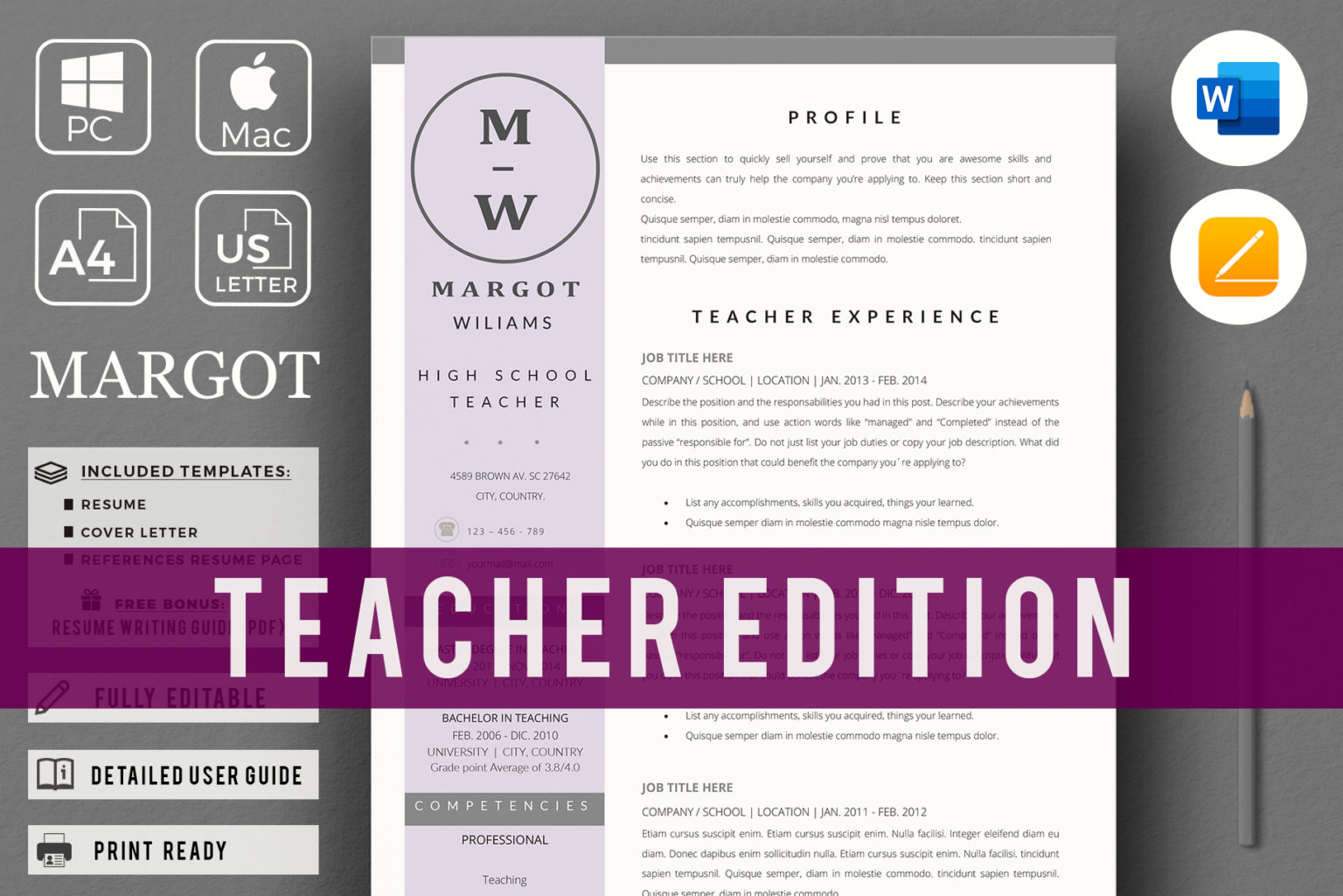 Resume for Educator. Modern Teacher Resume with Cover Letter - Graphicfy