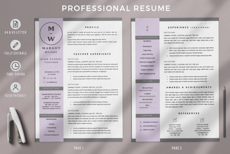 Resume for Educator. Modern Teacher Resume with Cover Letter - Graphicfy