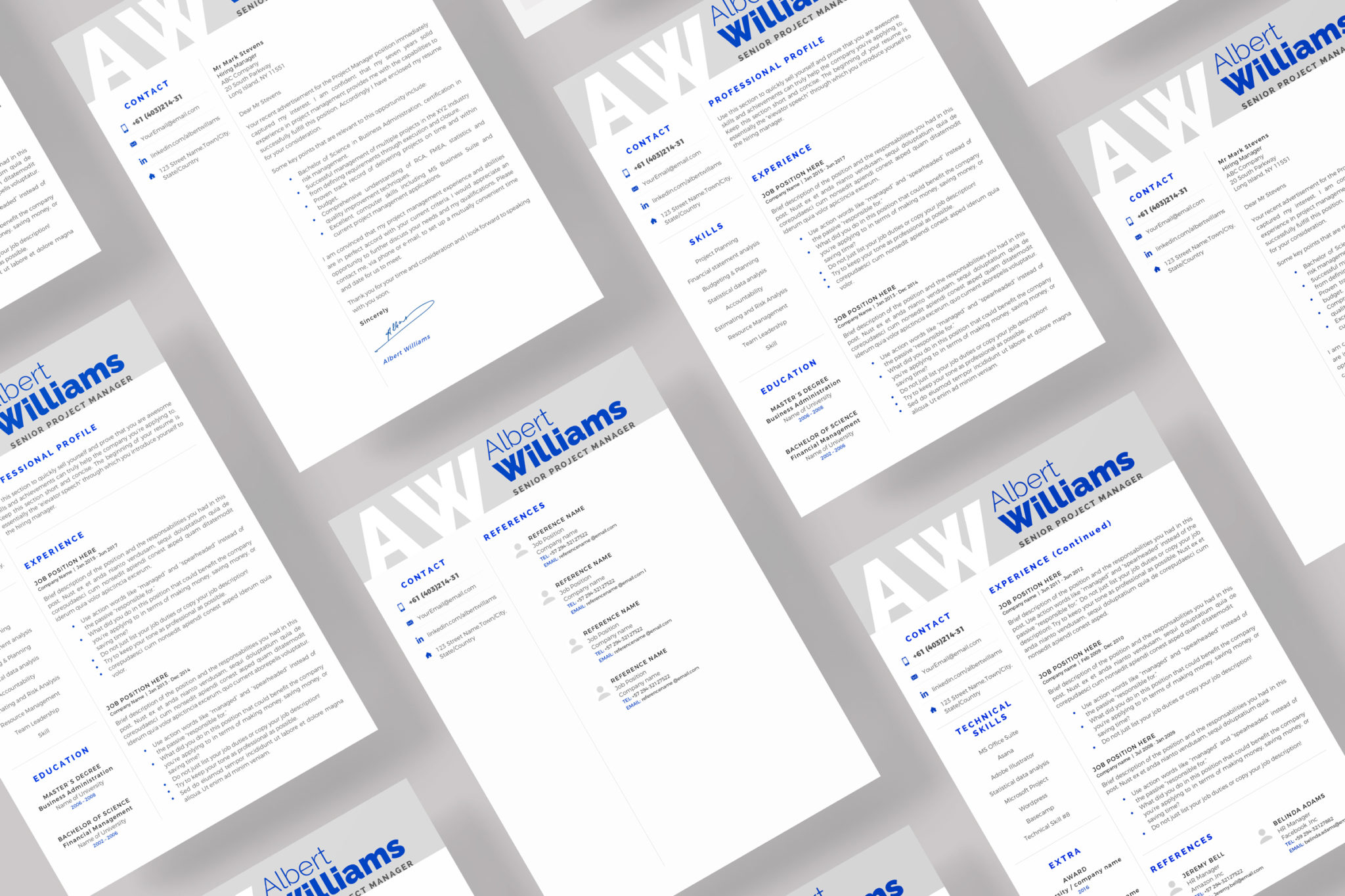 Three Page Resume Sample. Project Manager Modern CV Template - Graphicfy