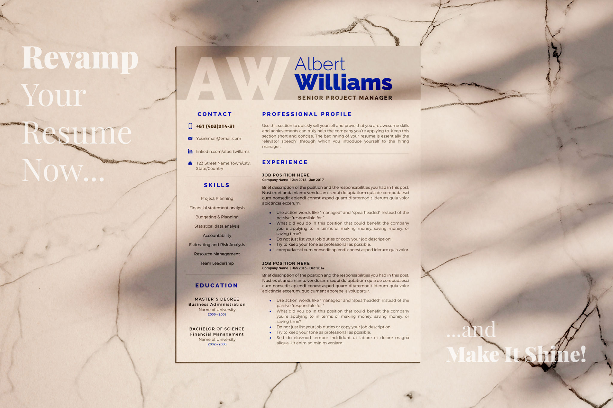 Three Page Resume Sample. Project Manager Modern CV Template - Graphicfy