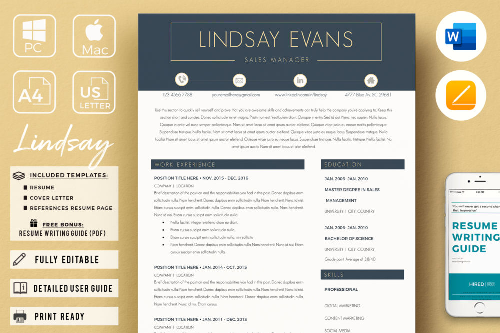 Professional Resume CV Bundle, Cover Letter, Reference Sheet - Graphicfy