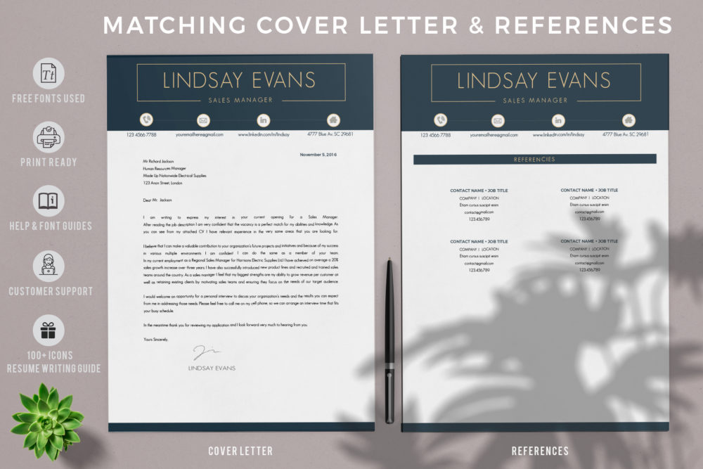 Professional Resume CV Bundle, Cover Letter, Reference Sheet - Graphicfy