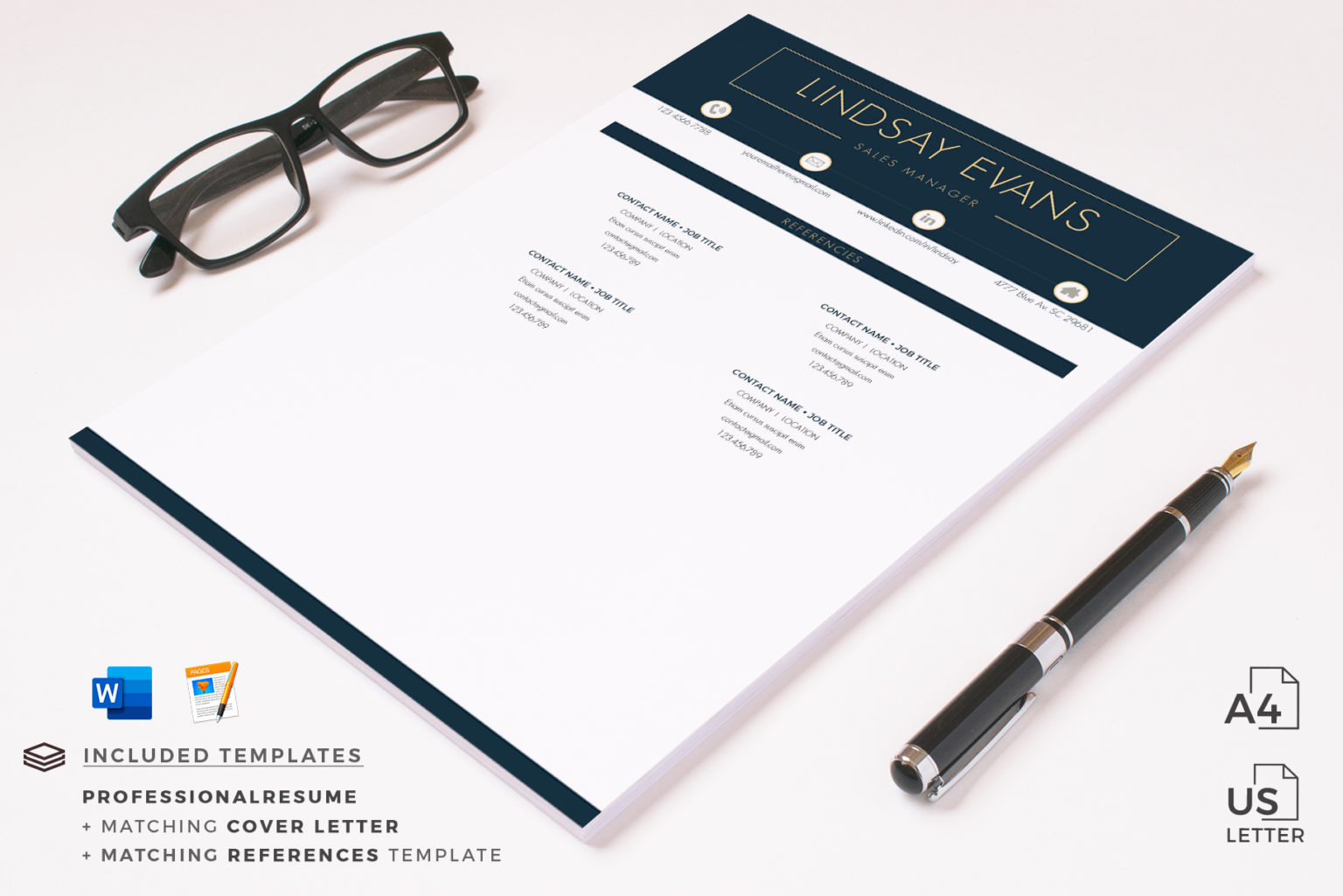 Professional Resume CV Bundle, Cover Letter, Reference Sheet - Graphicfy