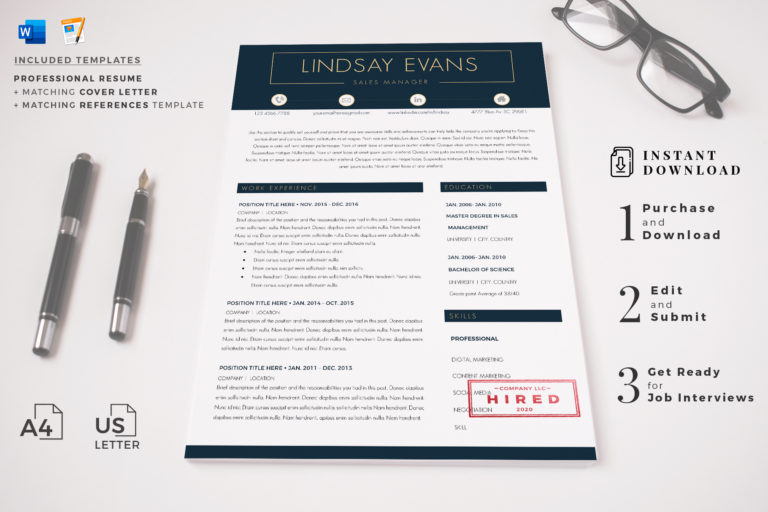 Professional Resume CV Bundle, Cover Letter, Reference Sheet - Graphicfy