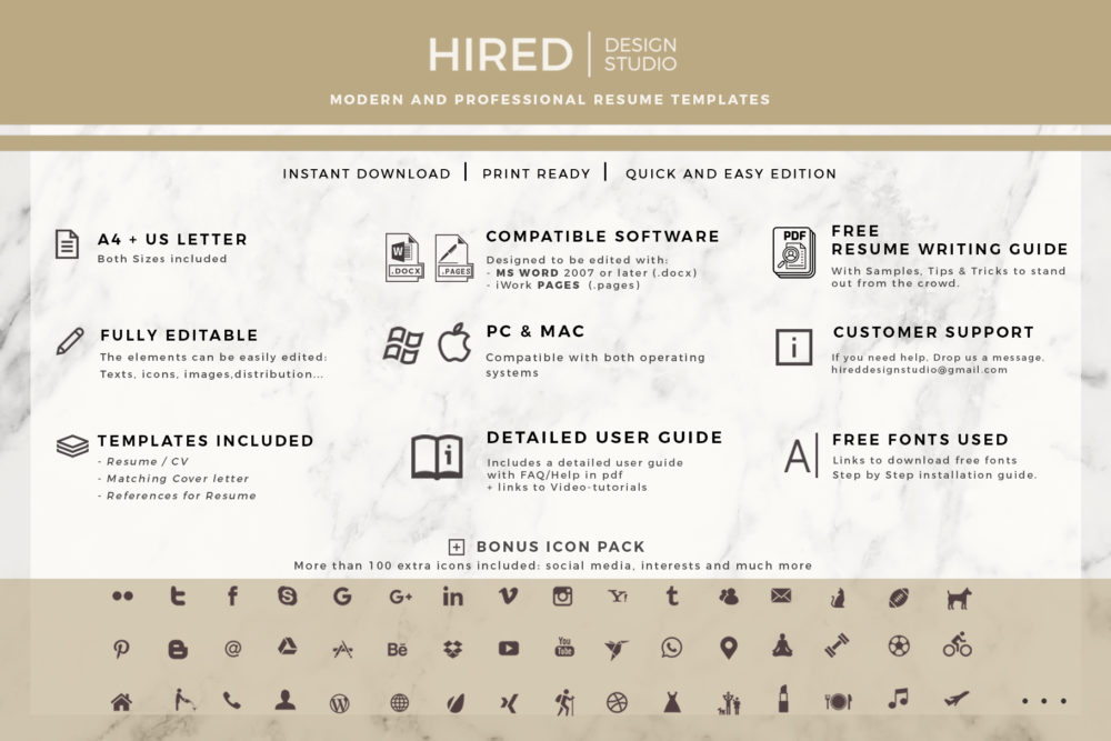 Professional Resume CV Bundle, Cover Letter, Reference Sheet - Graphicfy