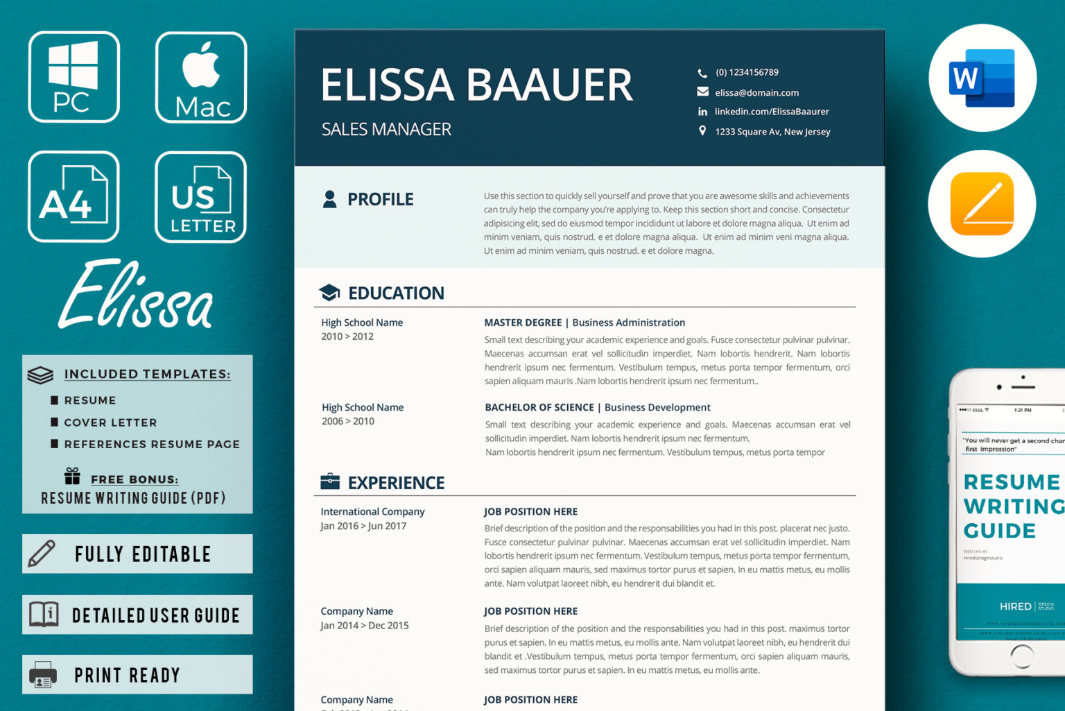 Professional Resume CV Biodata Template for MS Word or Pages - Graphicfy