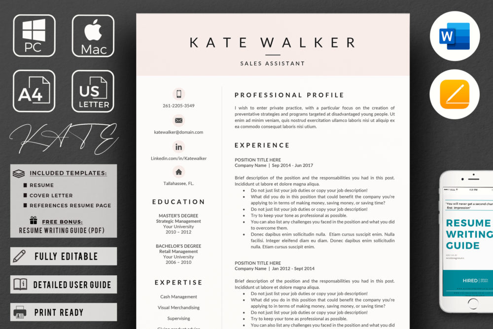 Professional Resume Template. 3 Page Resume. Example of CV - Graphicfy