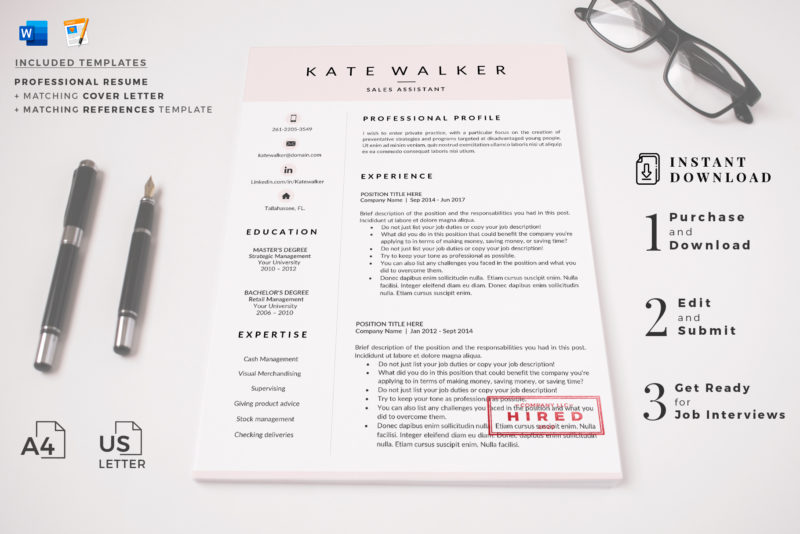 Professional Resume Template. 3 Page Resume. Example of CV - Graphicfy