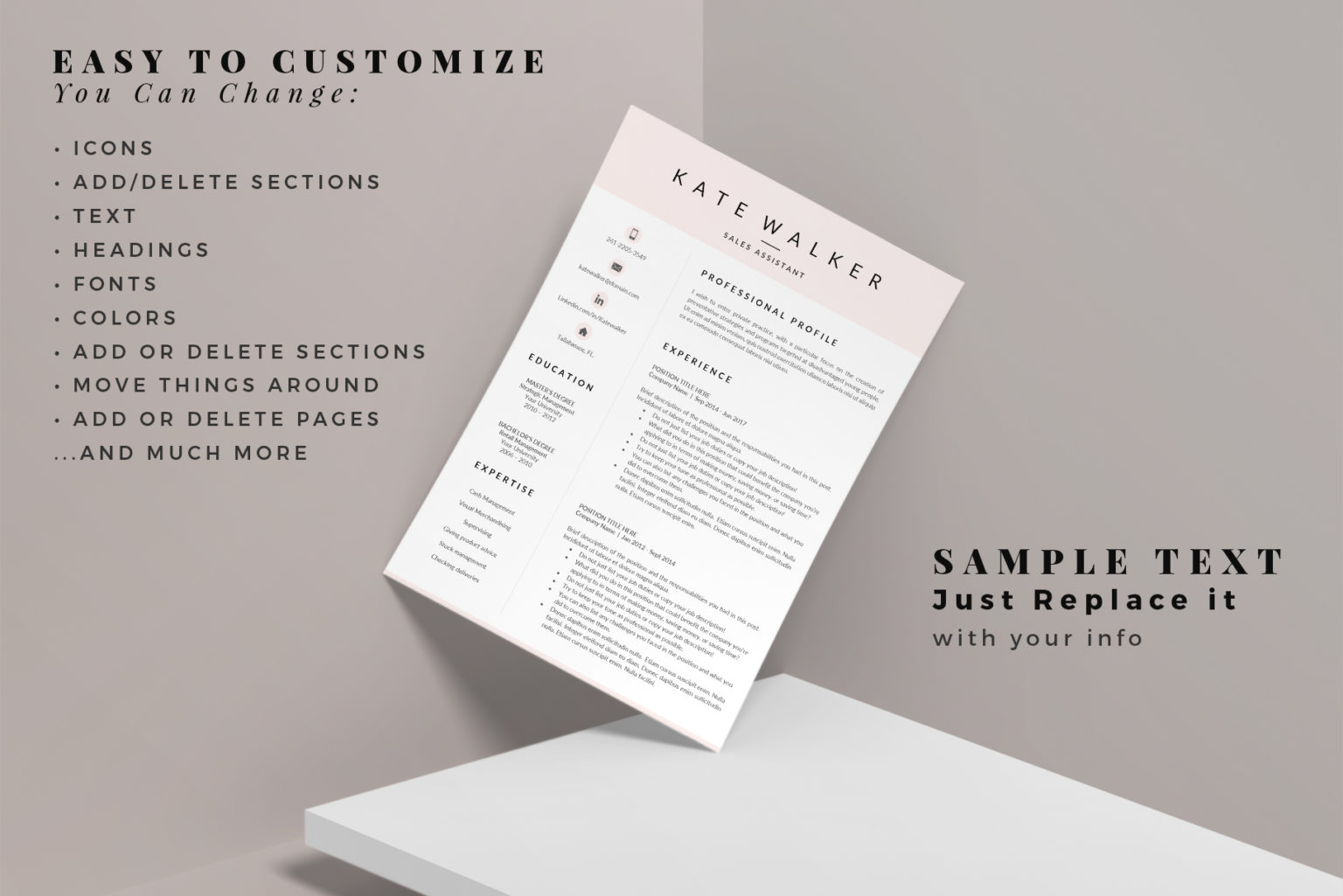 Professional Resume Template. 3 Page Resume. Example of CV - Graphicfy
