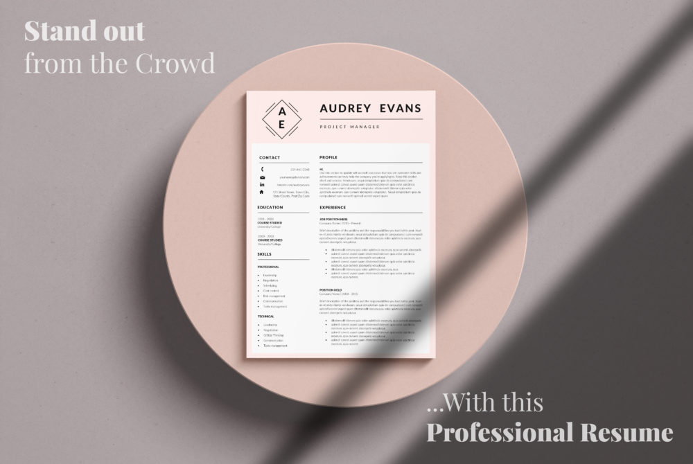 Modern CV with Logo. Project Manager Resume, Pink CV Design - Graphicfy
