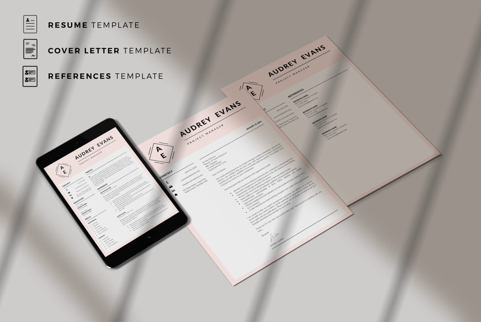Modern CV with Logo. Project Manager Resume, Pink CV Design - Graphicfy
