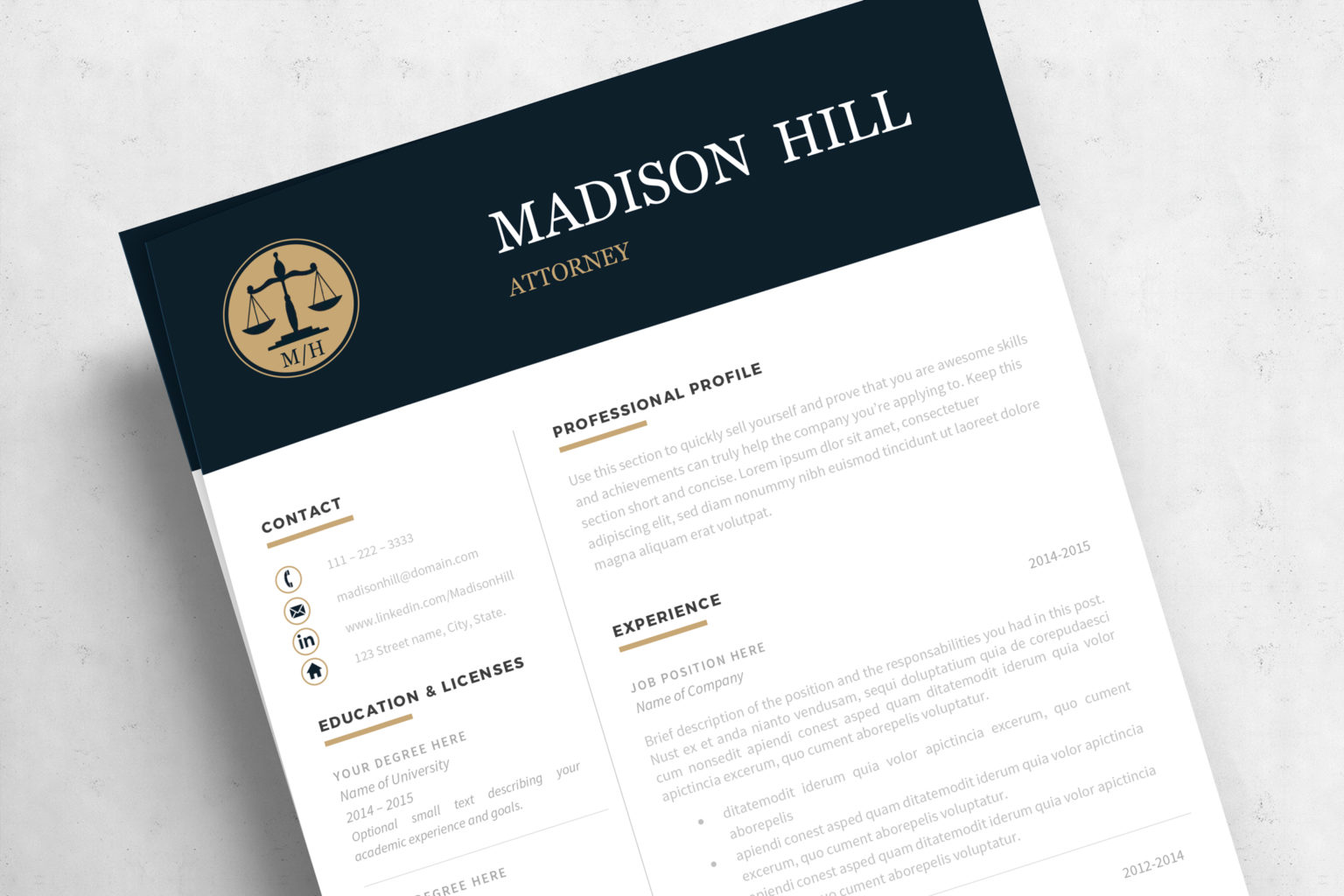 Attorney Resume, Legal CV Template. Lawyer Resume & Cover - Graphicfy