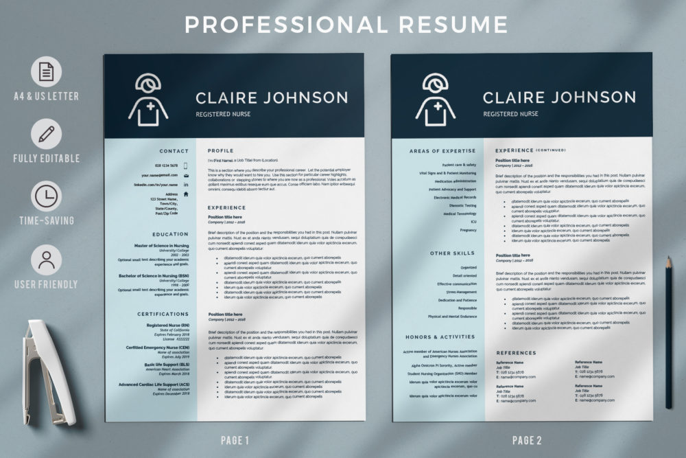 RN Nurse Resume Format. Modern Resume Template for Nurses - Graphicfy