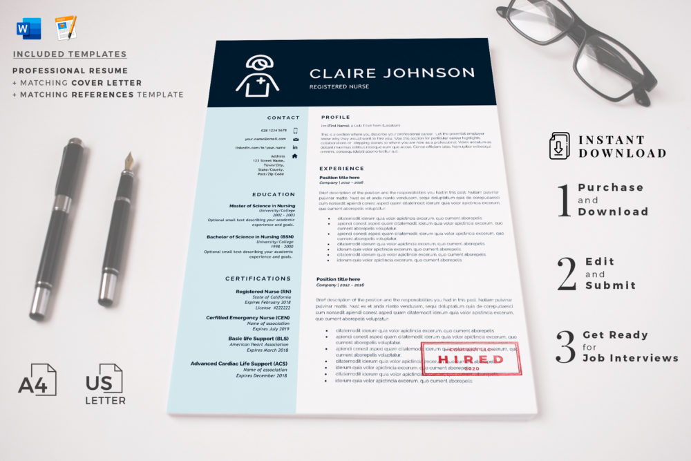 RN Nurse Resume Format. Modern Resume Template for Nurses - Graphicfy