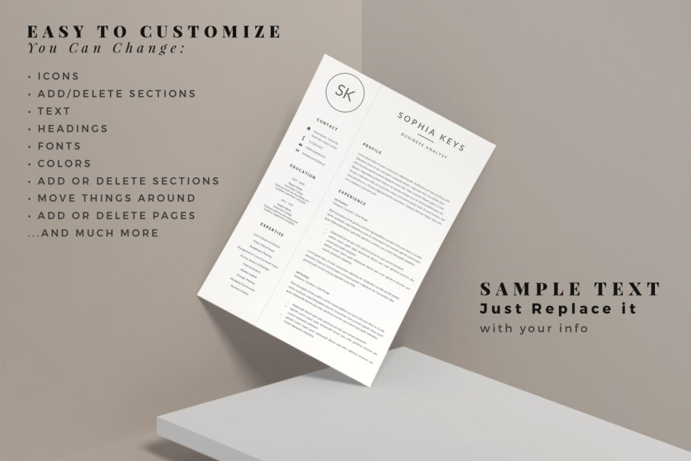 Minimalist CV with Logo. US Letter & A4 size Resume for Word - Graphicfy