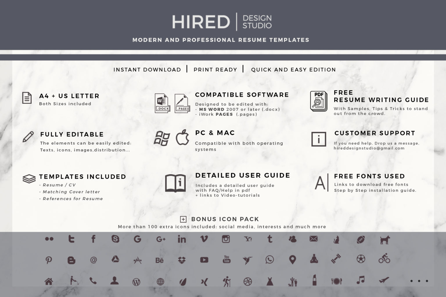 Minimalist CV with Logo. US Letter & A4 size Resume for Word - Graphicfy