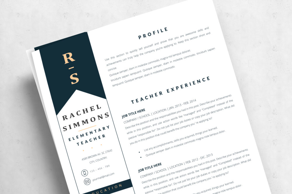 Elementary Teacher Resume. Teacher CV Format & Cover Letter - Graphicfy
