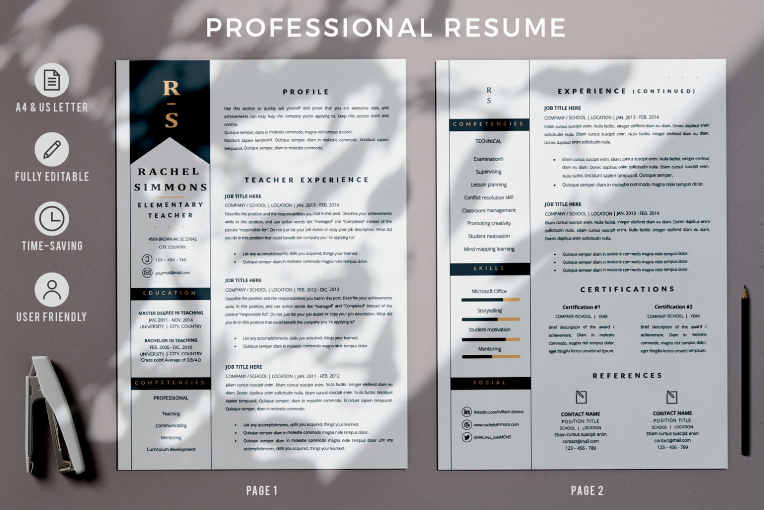 Elementary Teacher Resume. Teacher CV Format & Cover Letter - Graphicfy