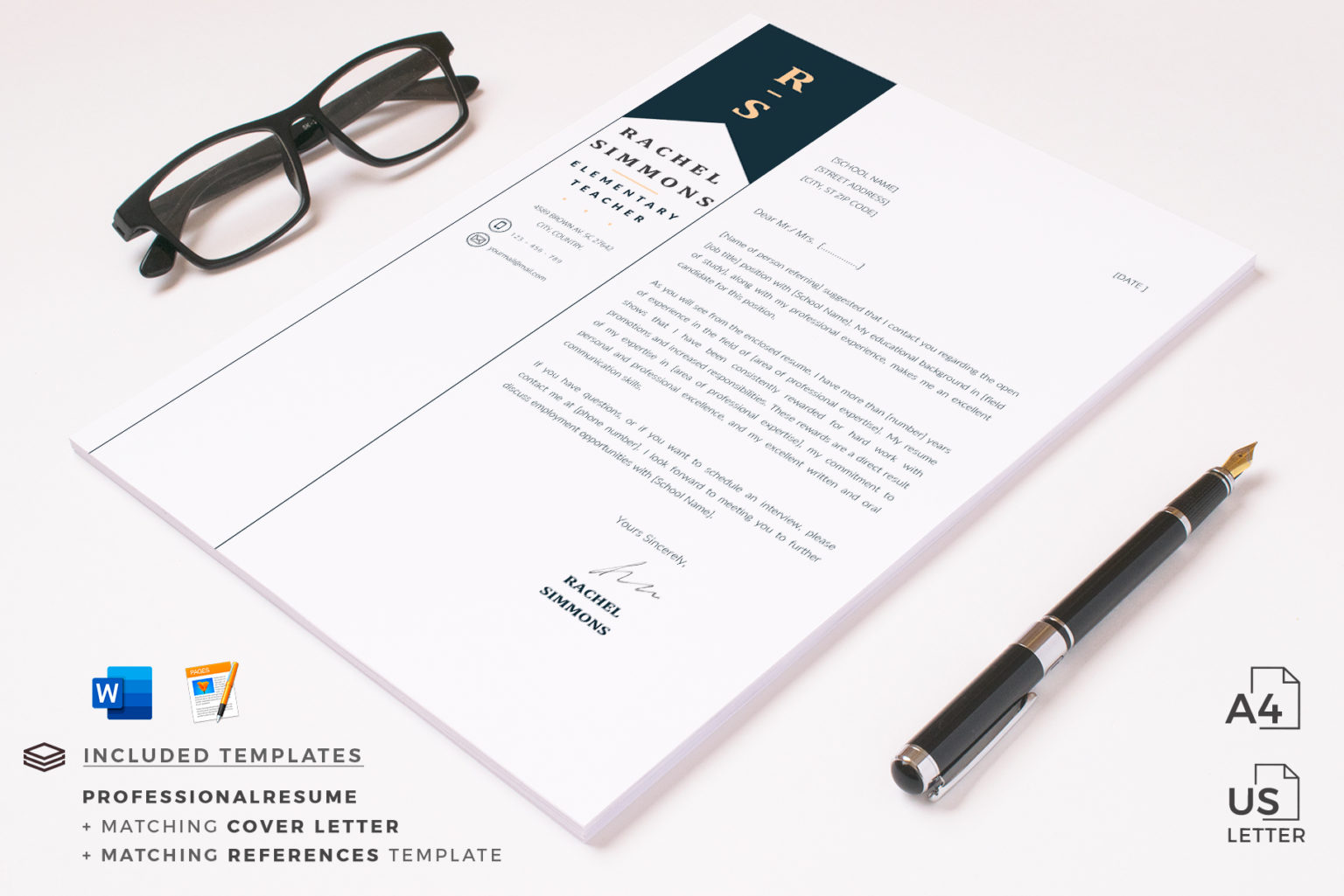 Elementary Teacher Resume. Teacher CV Format & Cover Letter - Graphicfy