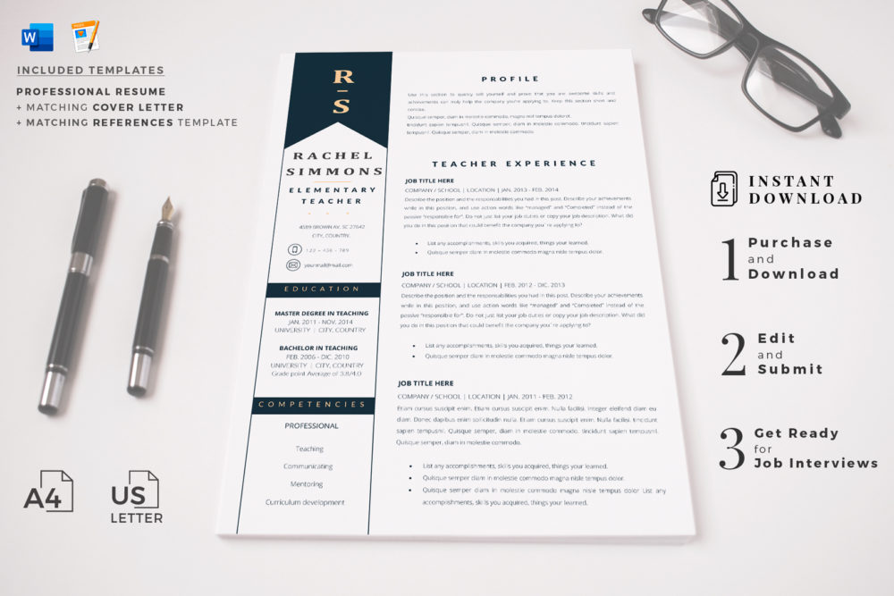 Elementary Teacher Resume. Teacher CV Format & Cover Letter - Graphicfy