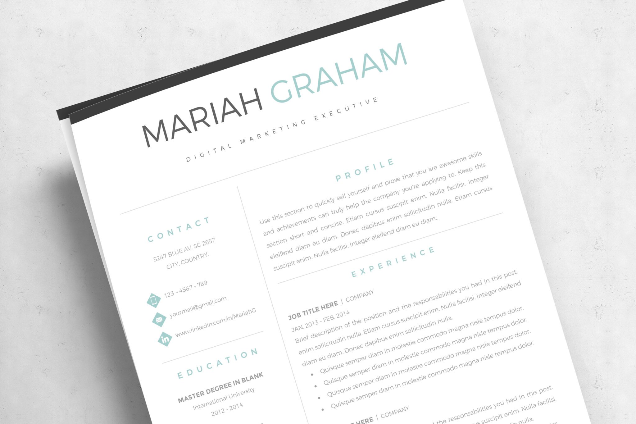 Professional CV Template. US Letter & A4 Resumes and Cover - Graphicfy