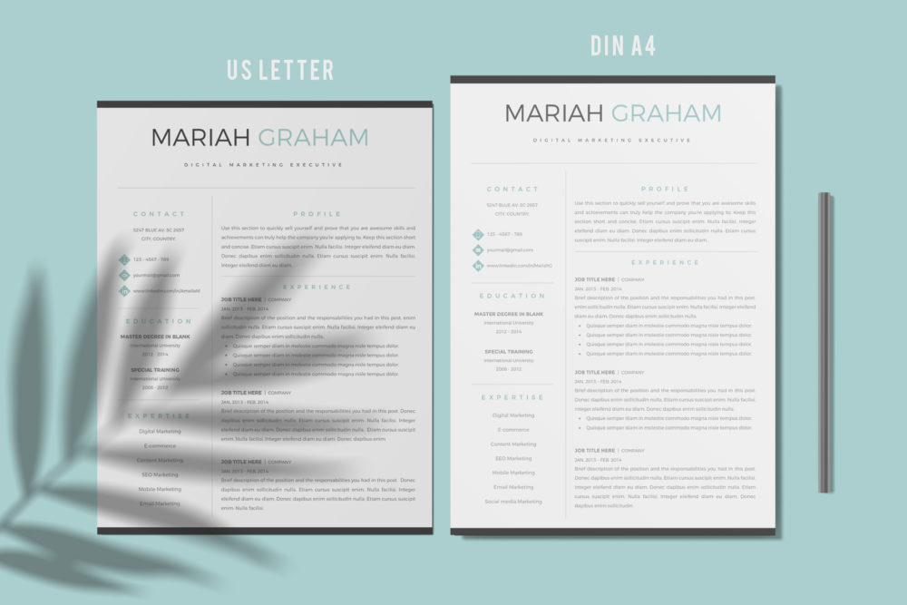 Professional CV Template. US Letter & A4 Resumes and Cover - Graphicfy