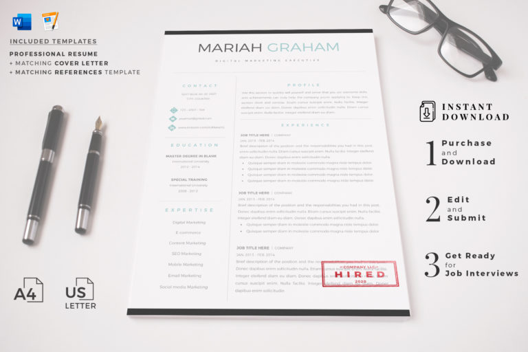 Professional CV Template. US Letter & A4 Resumes and Cover - Graphicfy