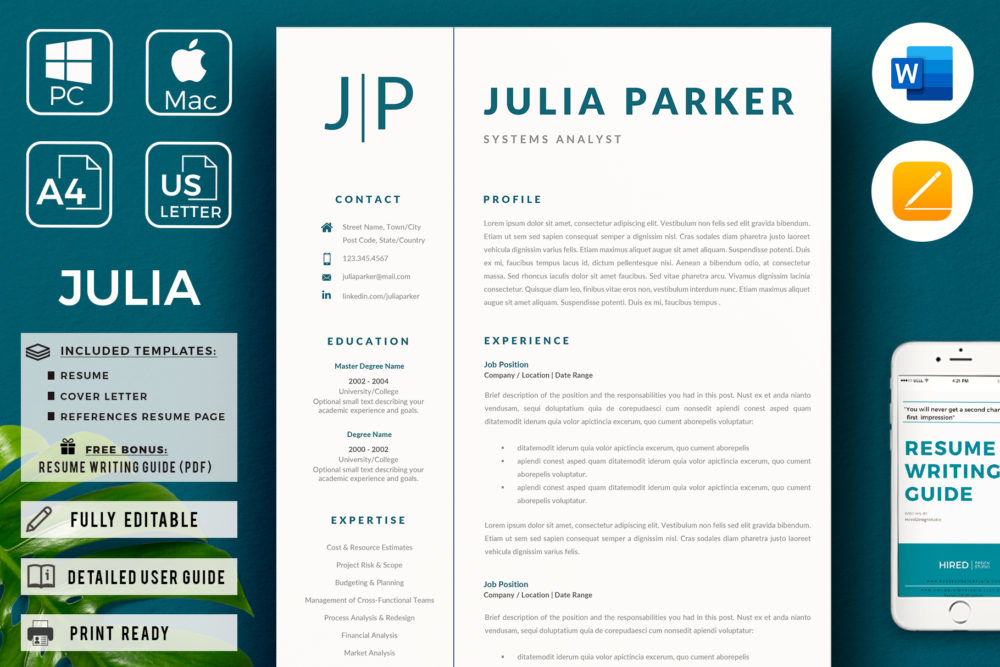 Professional Resume Template | CV Template with Cover Letter - Graphicfy