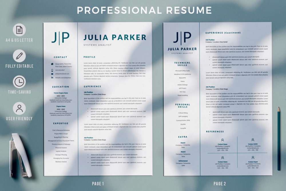 Professional Resume Template | CV Template with Cover Letter - Graphicfy
