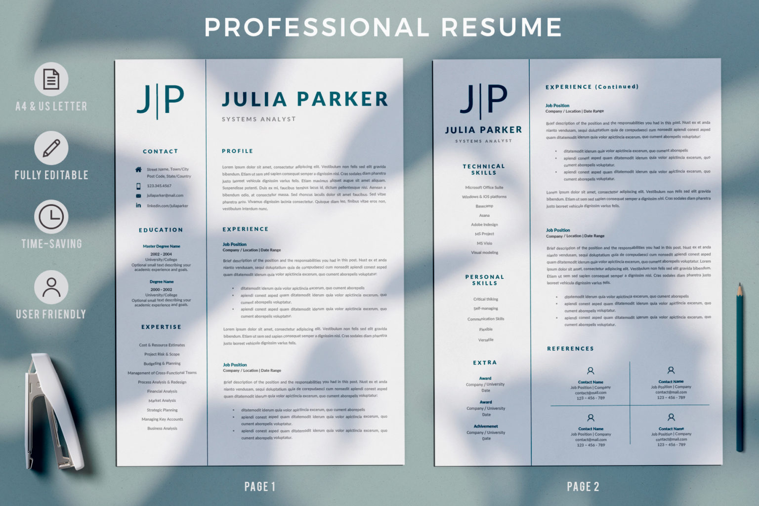 Professional Resume Template | CV Template with Cover Letter - Graphicfy
