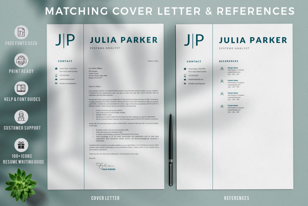 Professional Resume Template | CV Template with Cover Letter - Graphicfy