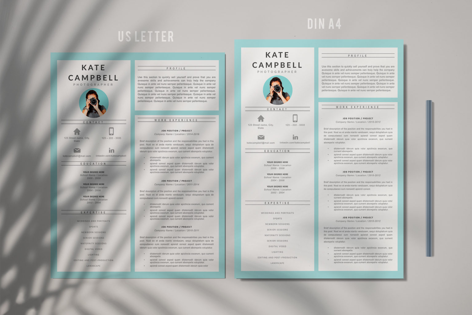 Modern & Creative Photographer Resume with Free Cover Letter - Graphicfy