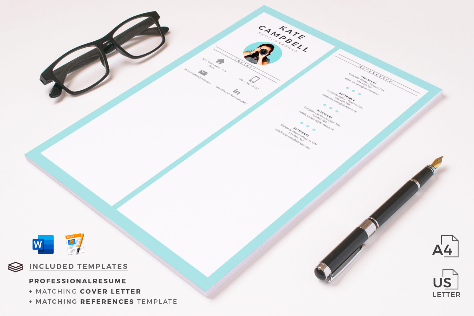 Modern & Creative Photographer Resume with Free Cover Letter - Graphicfy