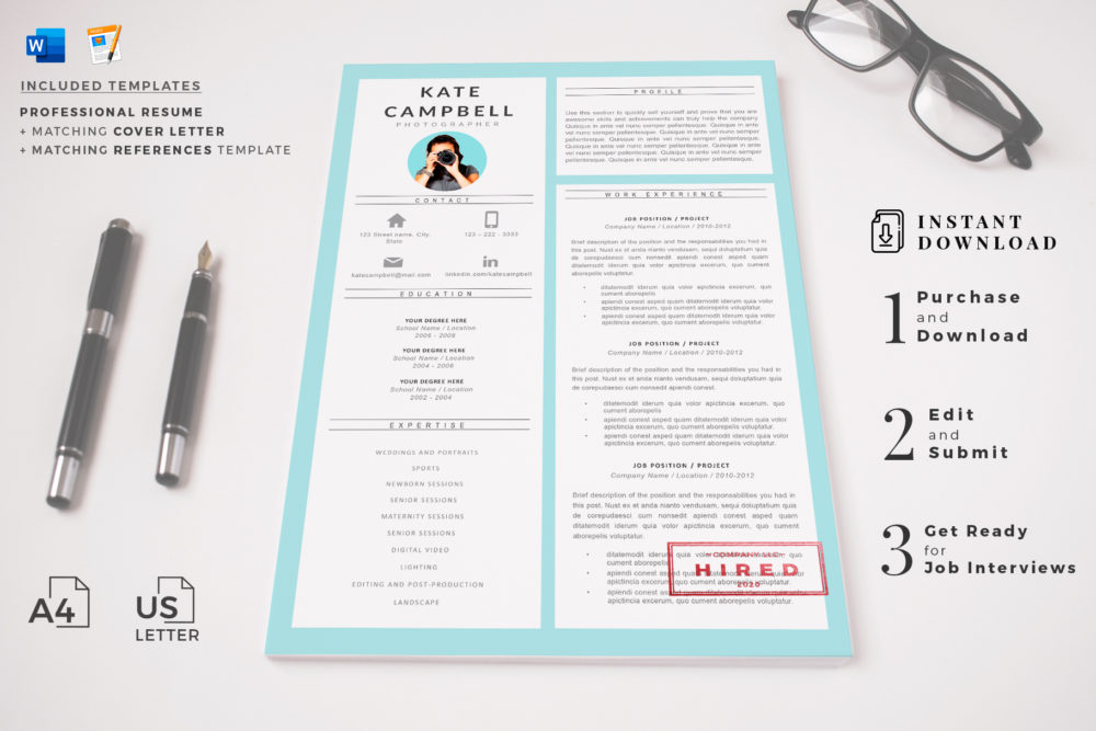Modern & Creative Photographer Resume with Free Cover Letter - Graphicfy