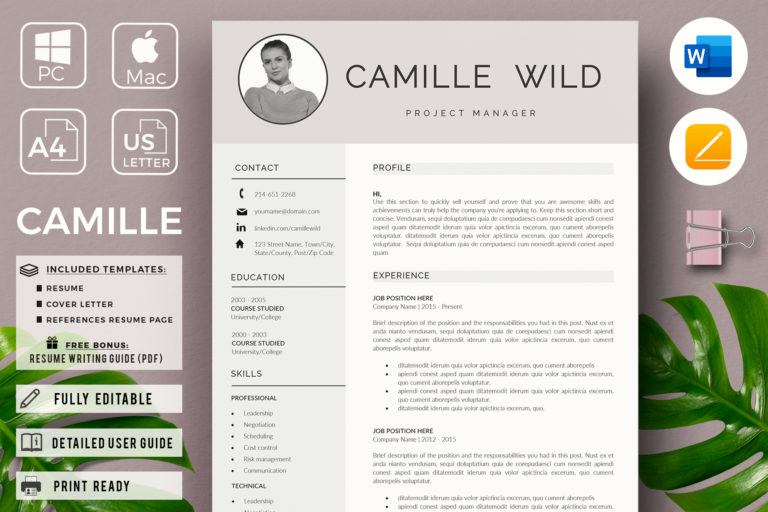 Modern Resume Template and Cover Letter. Editable CV Format - Graphicfy