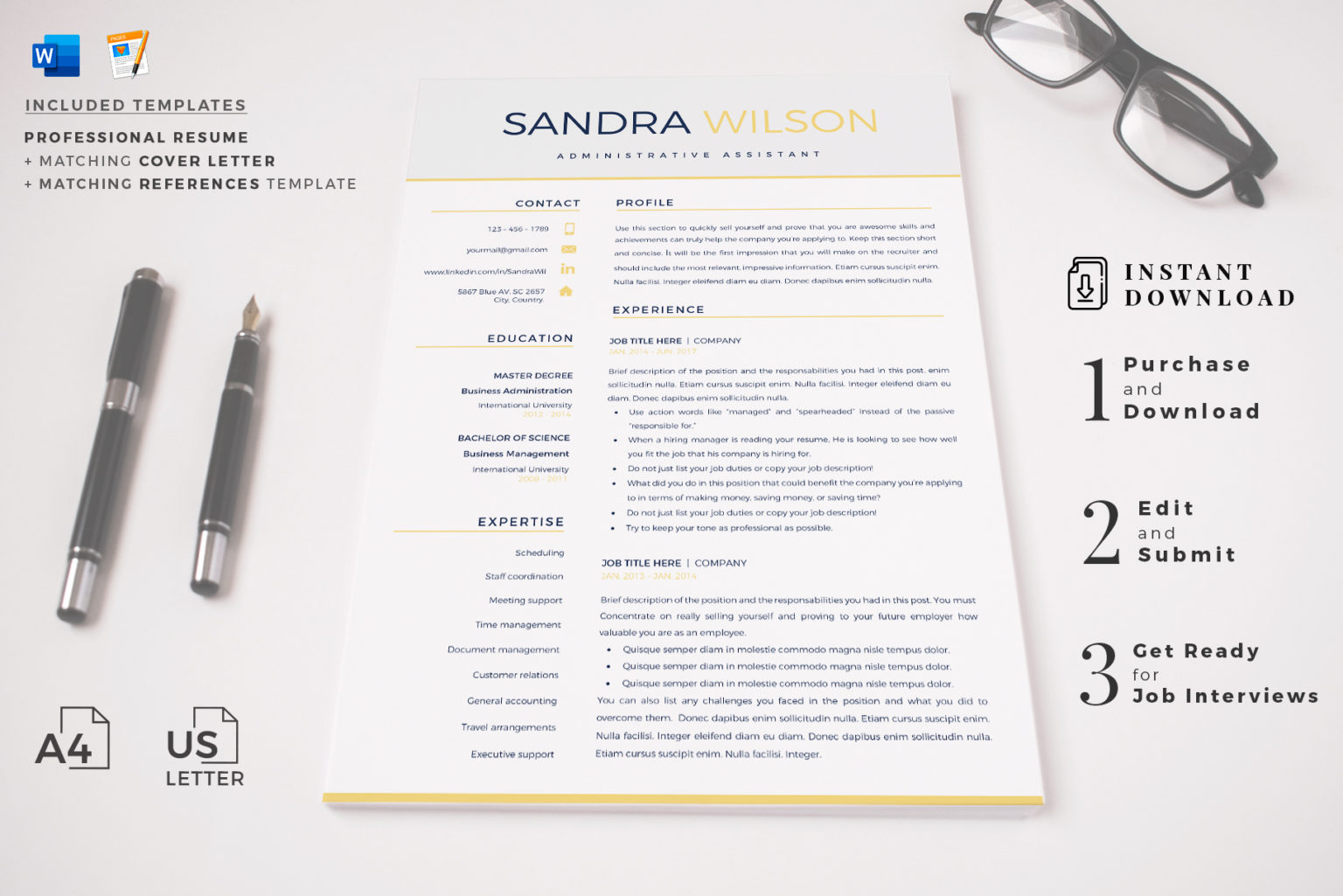 Professional Resume Template Bundle 3 in 1. Perfect CV Pack - Graphicfy