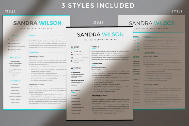 Administrative Assistant Resume Format Bundle. Word CV Pack - Graphicfy