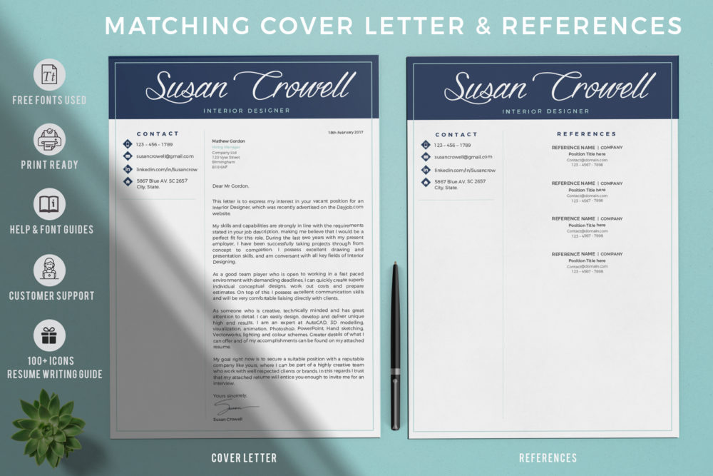 Interior Designer Resume Format. Modern CV Template for Word - Graphicfy