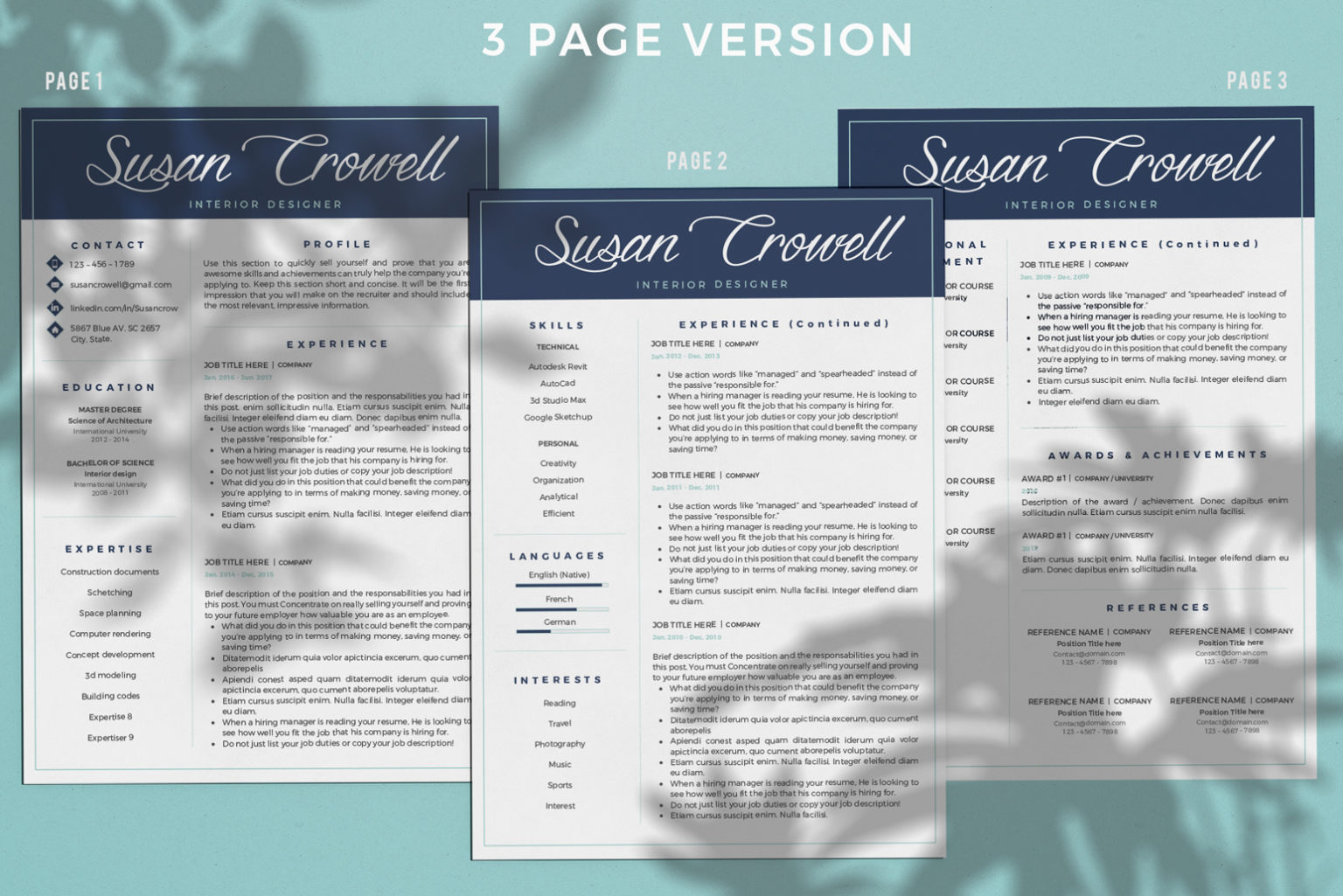 Interior Designer Resume Format. Modern CV Template for Word - Graphicfy