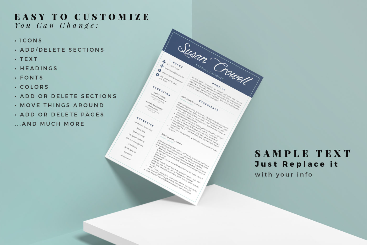 Interior Designer Resume Format. Modern CV Template for Word - Graphicfy