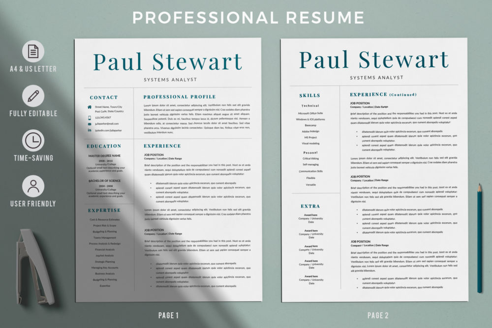 Professional CV Resume with Cover Letter & References Sheet - Graphicfy