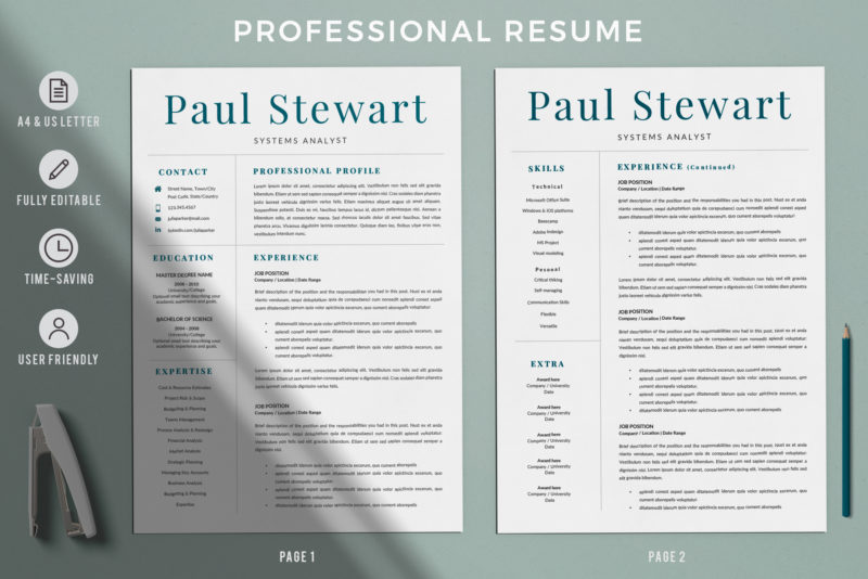 Professional CV Resume with Cover Letter & References Sheet - Graphicfy