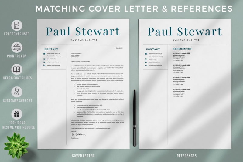 Professional CV Resume with Cover Letter & References Sheet - Graphicfy