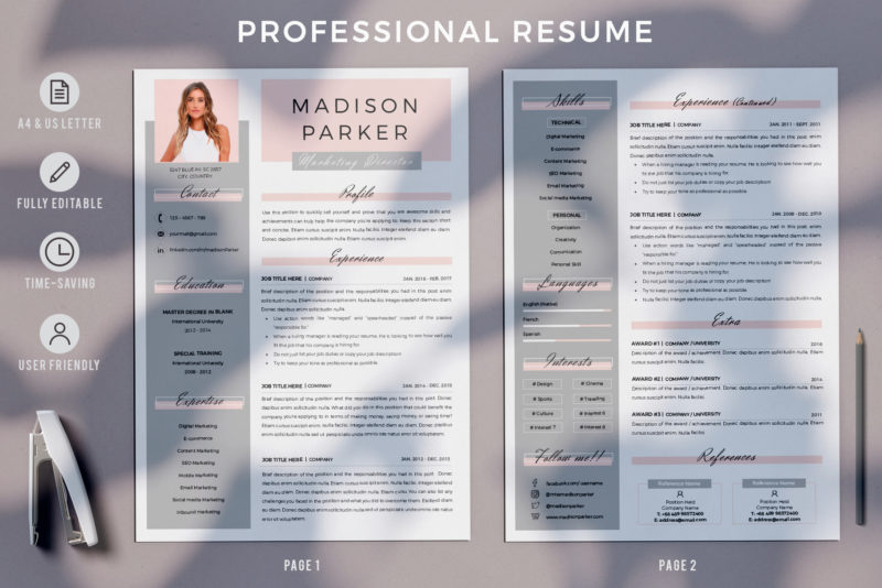 Marketing Resume Sample. Creative CV Template & Cover Letter - Graphicfy