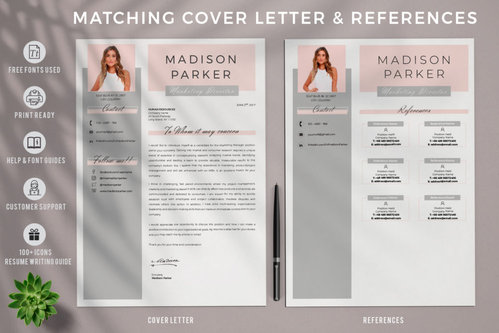 Marketing Resume Sample. Creative CV Template & Cover Letter - Graphicfy