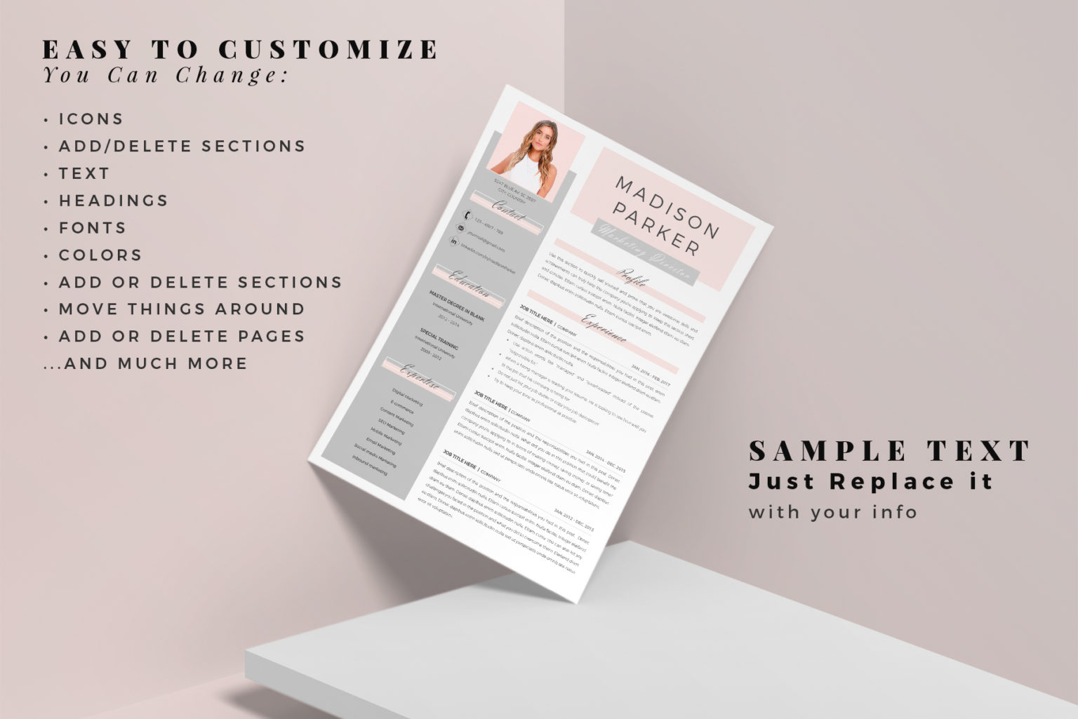 Marketing Resume Sample. Creative CV Template & Cover Letter - Graphicfy
