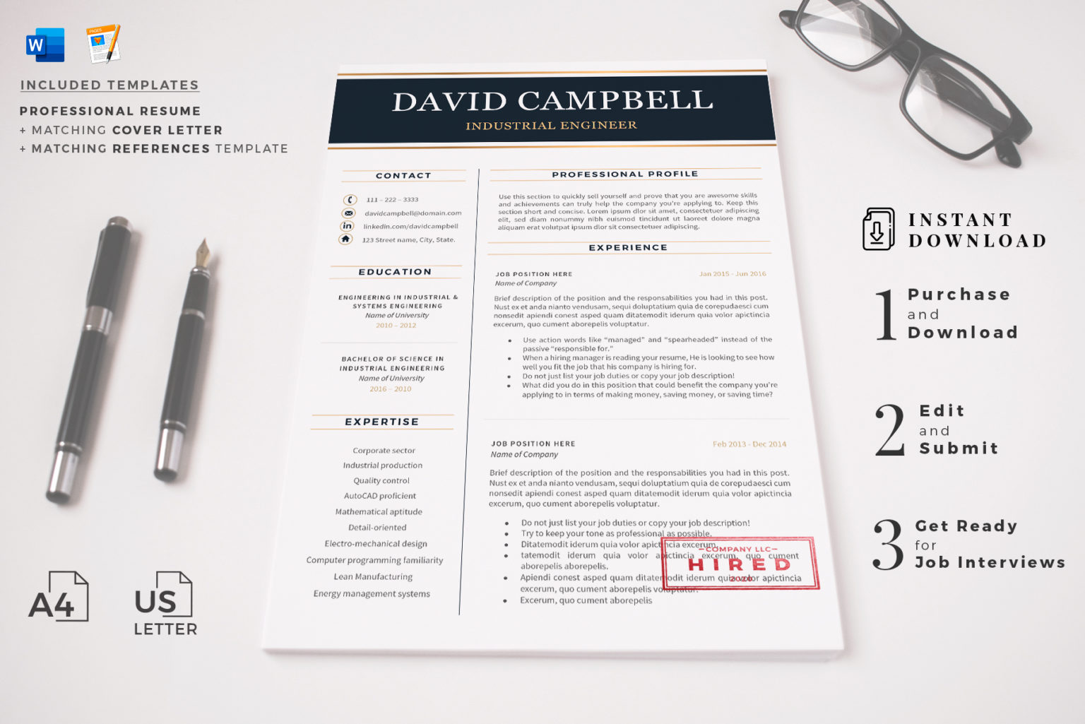 Engineer Resume Template. 2, 3 Page CV for Engineering - Graphicfy