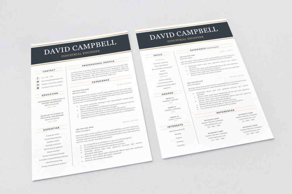 Engineer Resume Template. 2, 3 Page CV for Engineering - Graphicfy