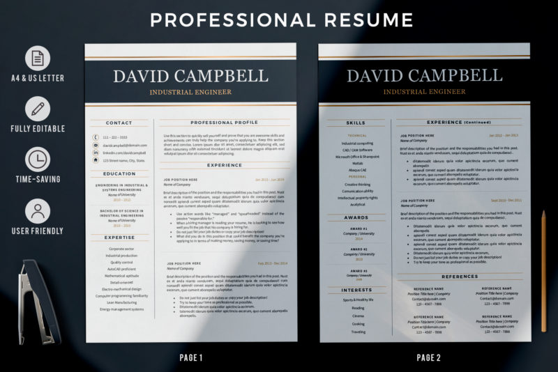 Engineer Resume Template. 2, 3 Page CV for Engineering - Graphicfy